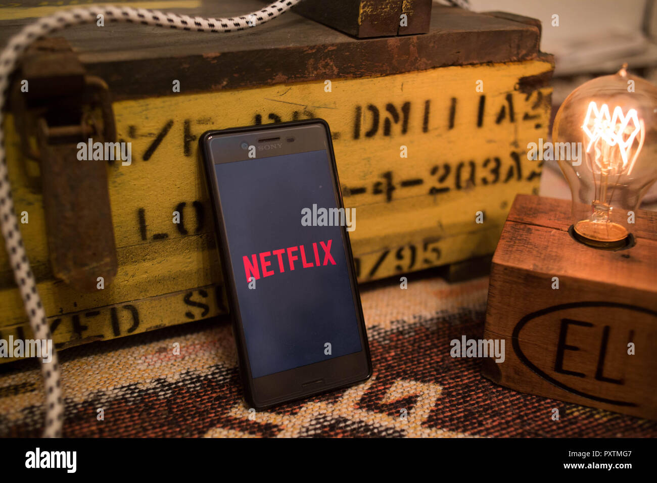 The Netflix application seen displayed on a Sony smartphone Stock Photo ...
