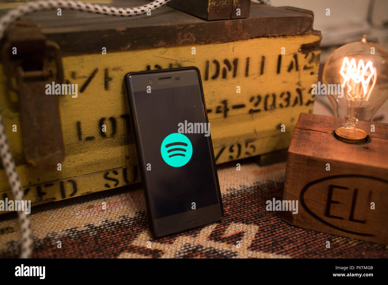 The Spotify application seen displayed on a Sony smartphone Stock Photo ...