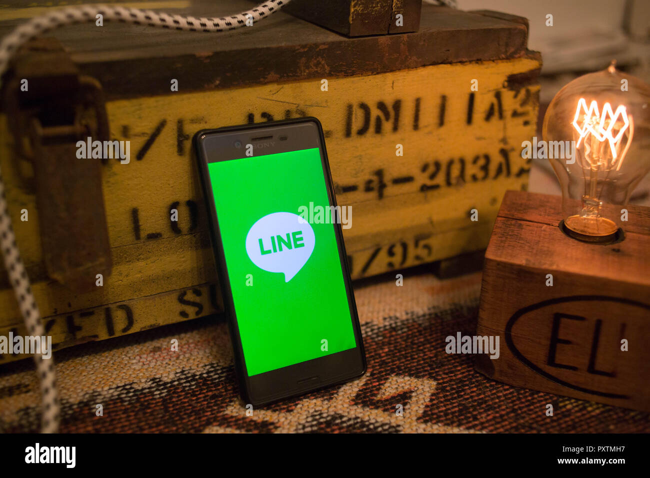 The Line application seen displayed on a Sony smartphone Stock Photo ...