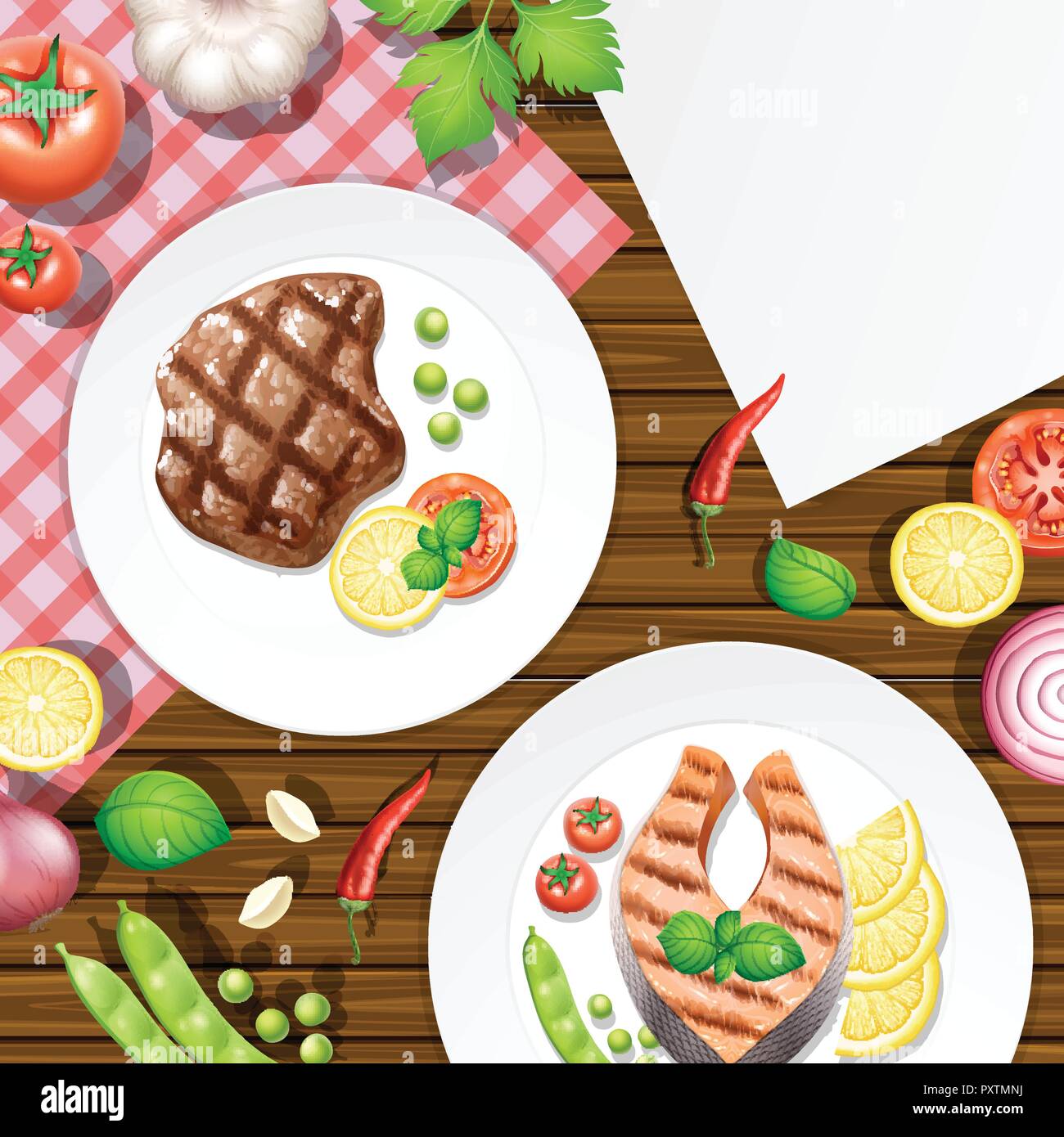 Different menu on wooden table illustration Stock Vector Image & Art ...