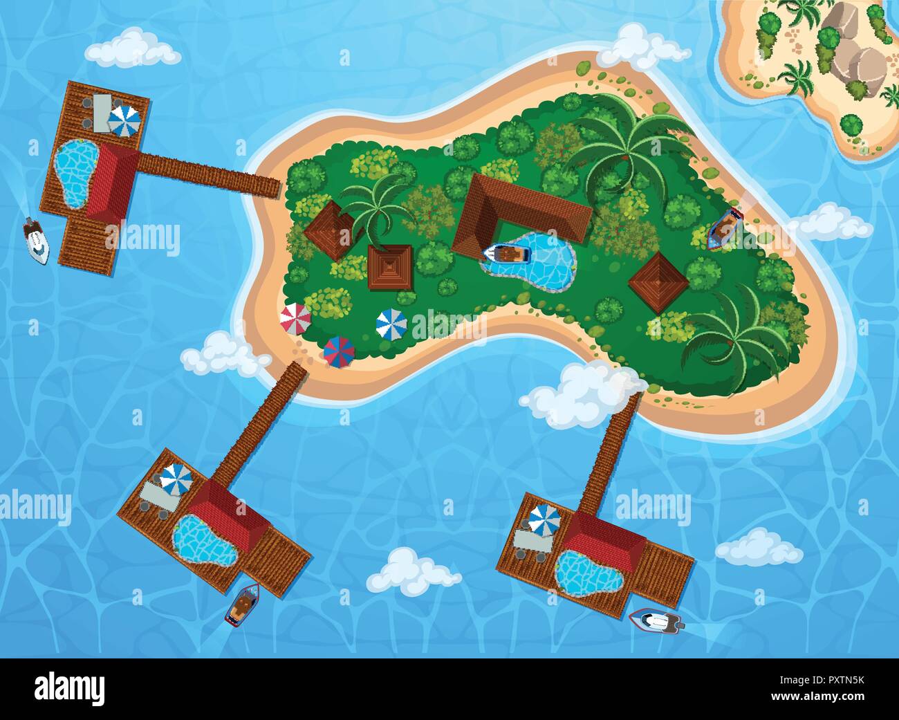 Aerial scene of resort on island illustration Stock Vector Image & Art ...