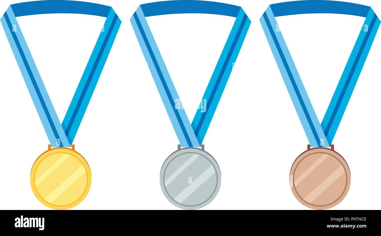 Three different color medals with blue ribbon illustration Stock Vector ...