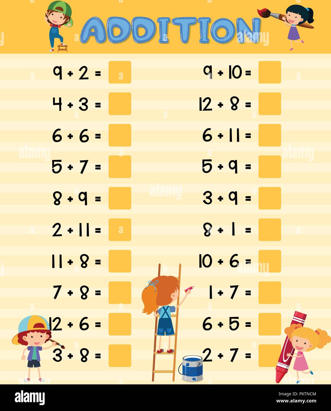 Addition worksheet with children illustration Stock Vector Image & Art ...