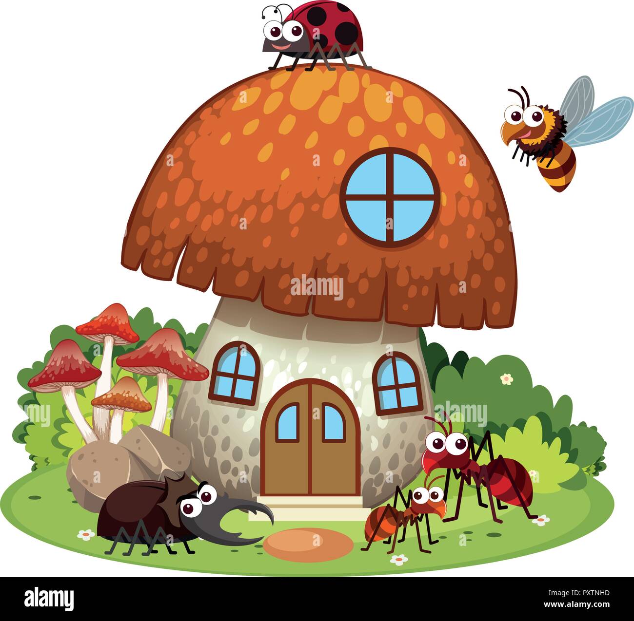 Many insects living in mushroom house illustration Stock Vector Image ...