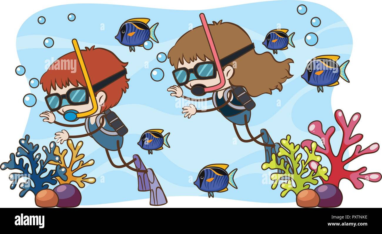 Scuba Diving Under Beautiful Ocean illustration Stock Vector Image ...