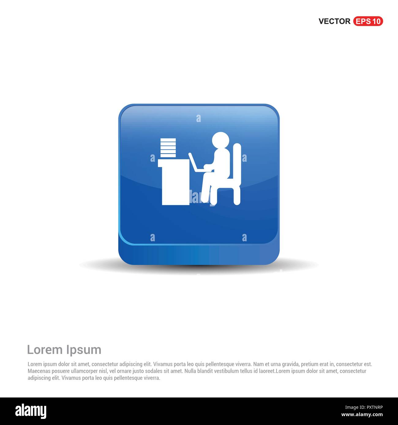 Man behind the computer desk Icon - 3d Blue Button Stock Vector Image ...