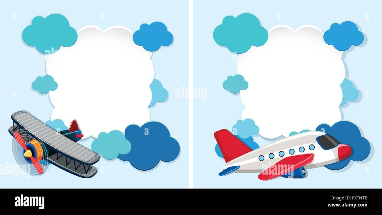 Border templates with airplanes and blue clouds illustration Stock ...