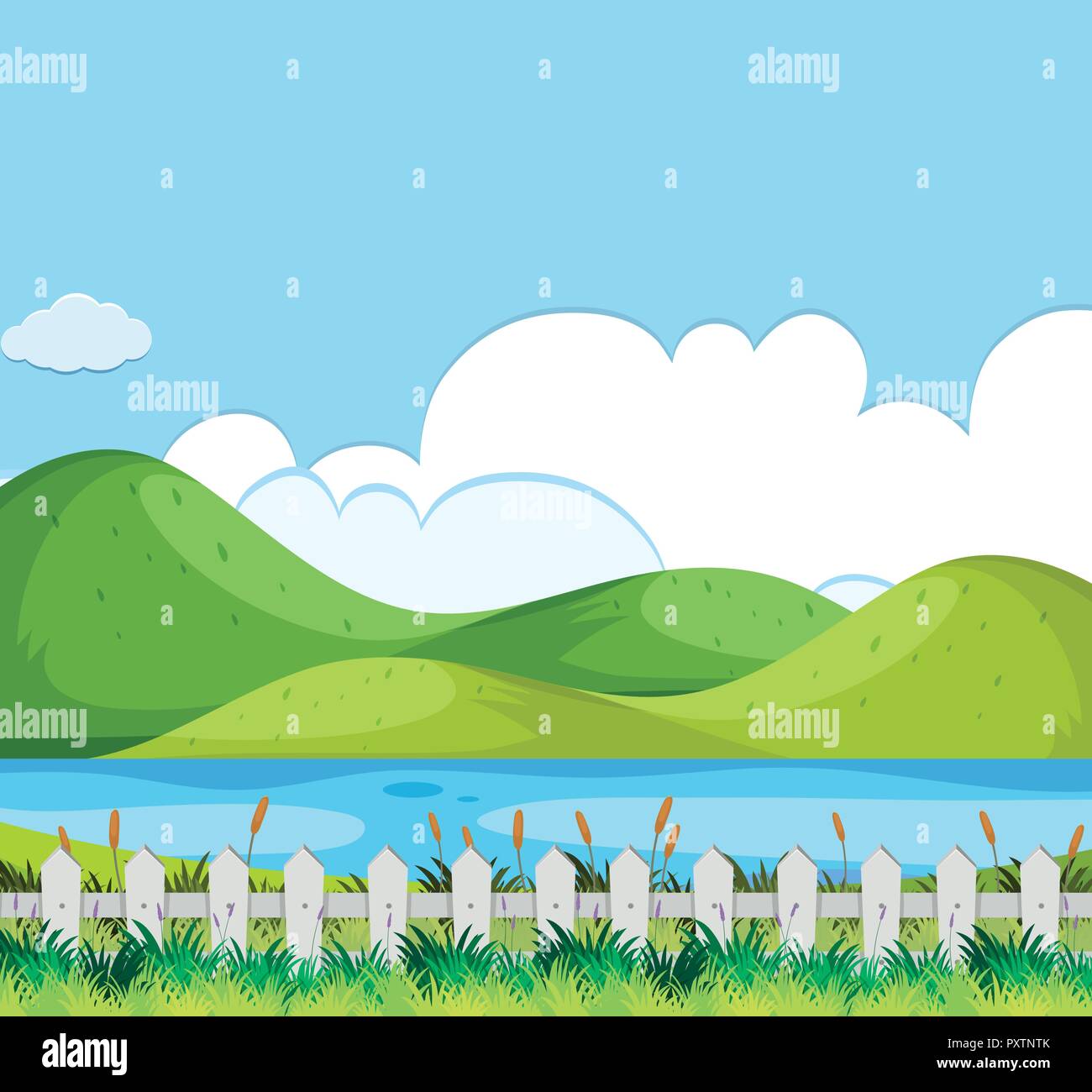 Background scene with hills and river illustration Stock Vector Image ...