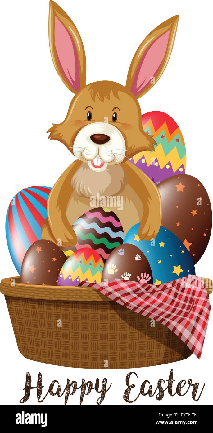 Easter poster design with bunny and eggs in basket illustration Stock ...