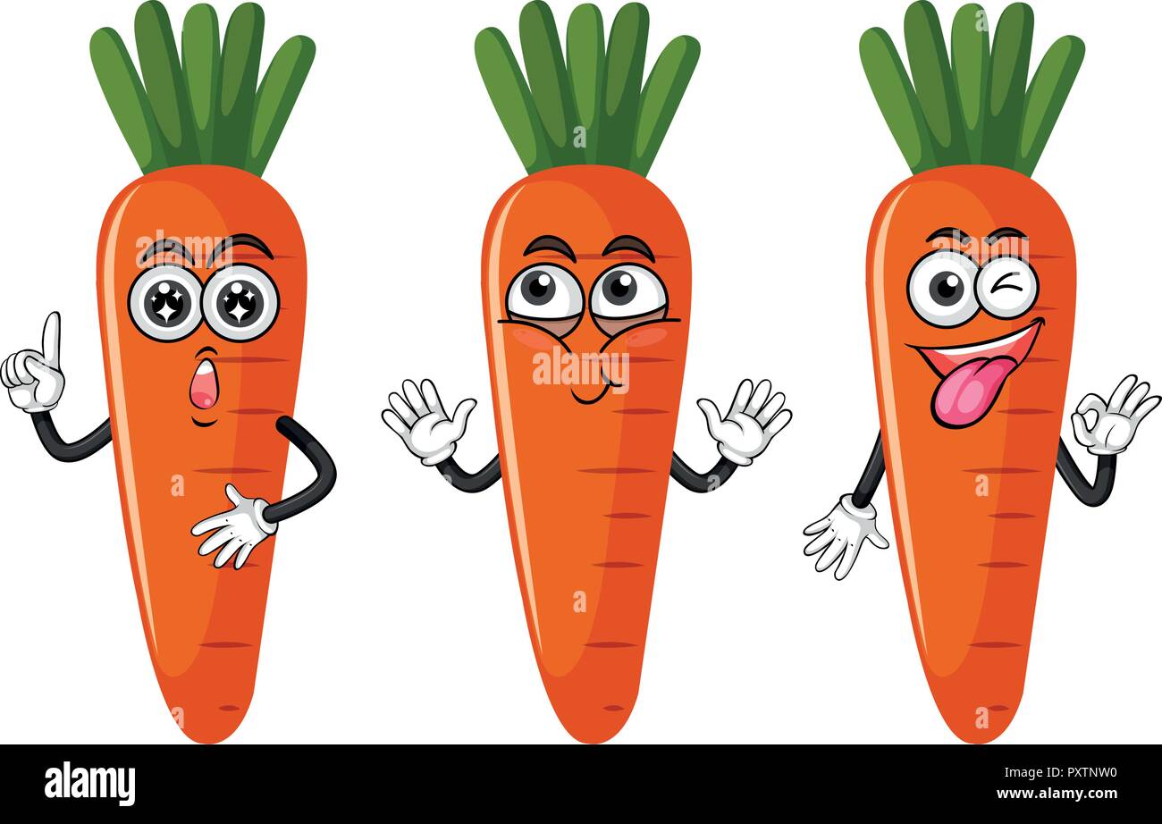 Three carrots with facial expressions illustration Stock Vector Image ...