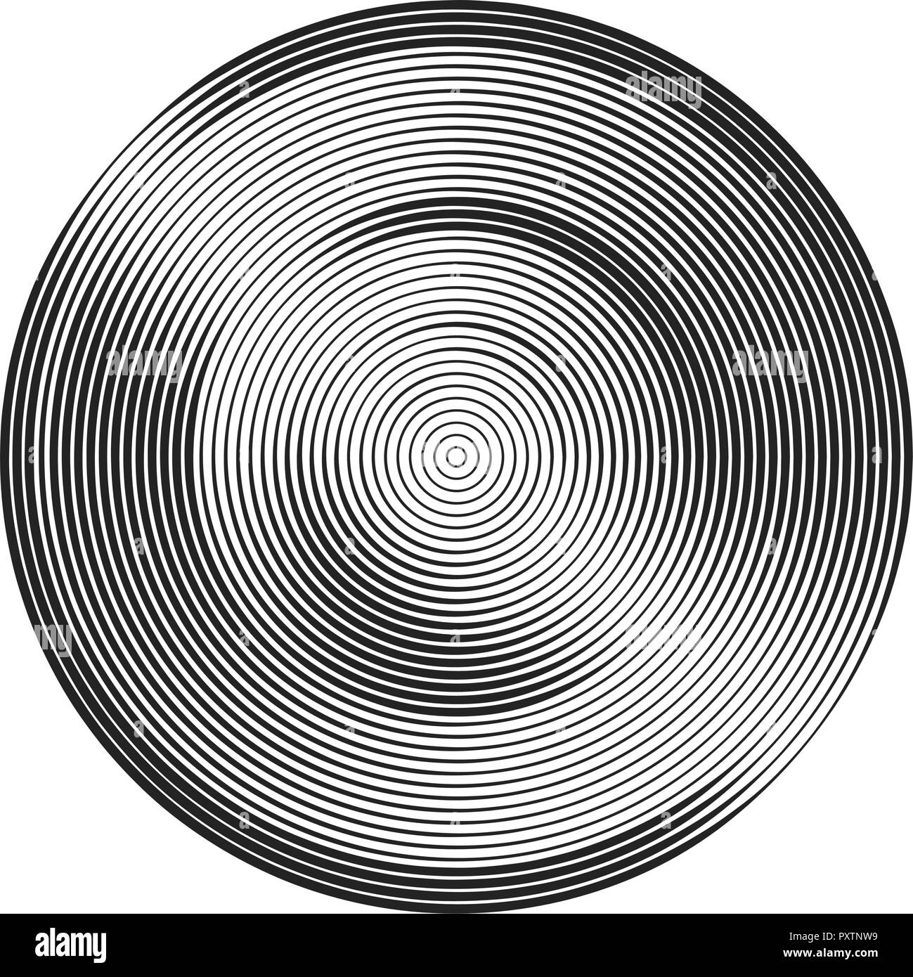 monochrome concentric circles with different width. halftone element ...
