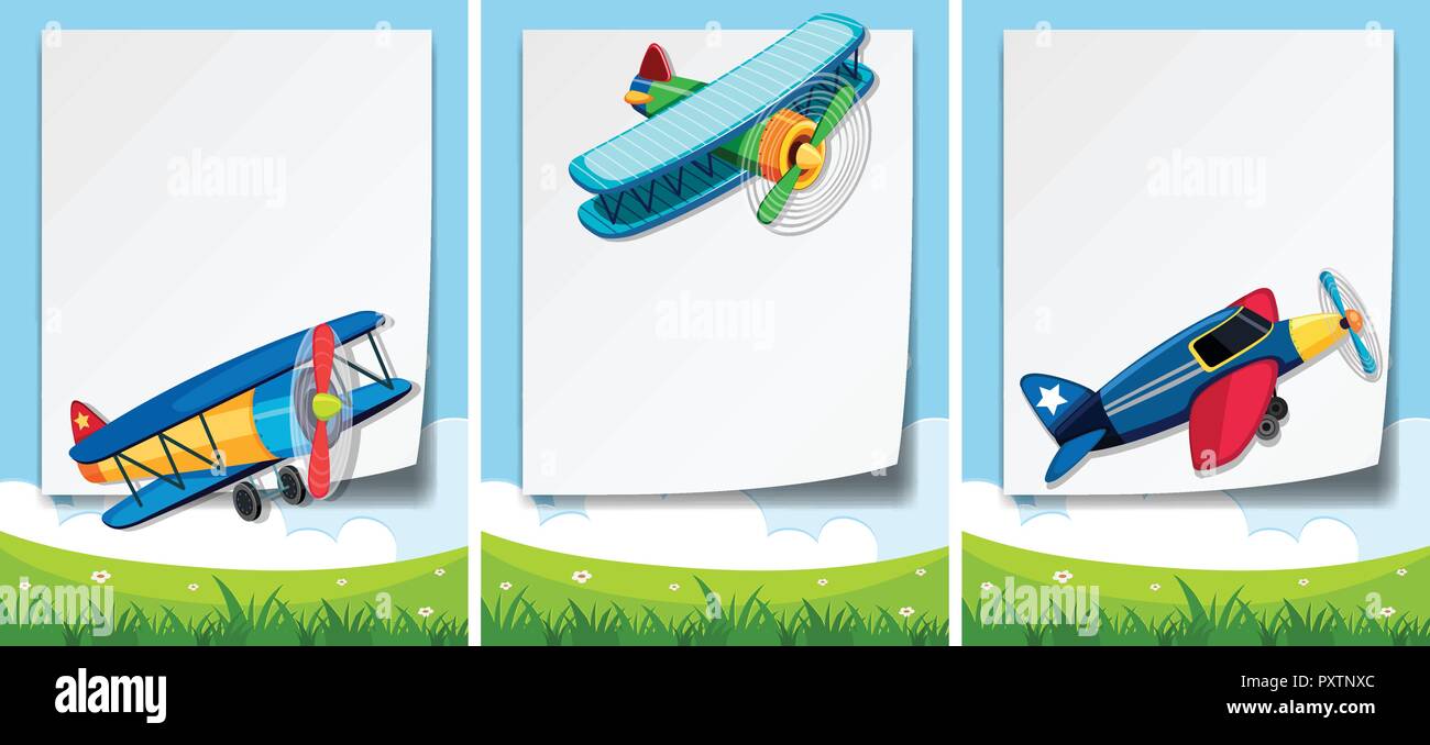 Border template with airplanes flying over the field illustration Stock ...