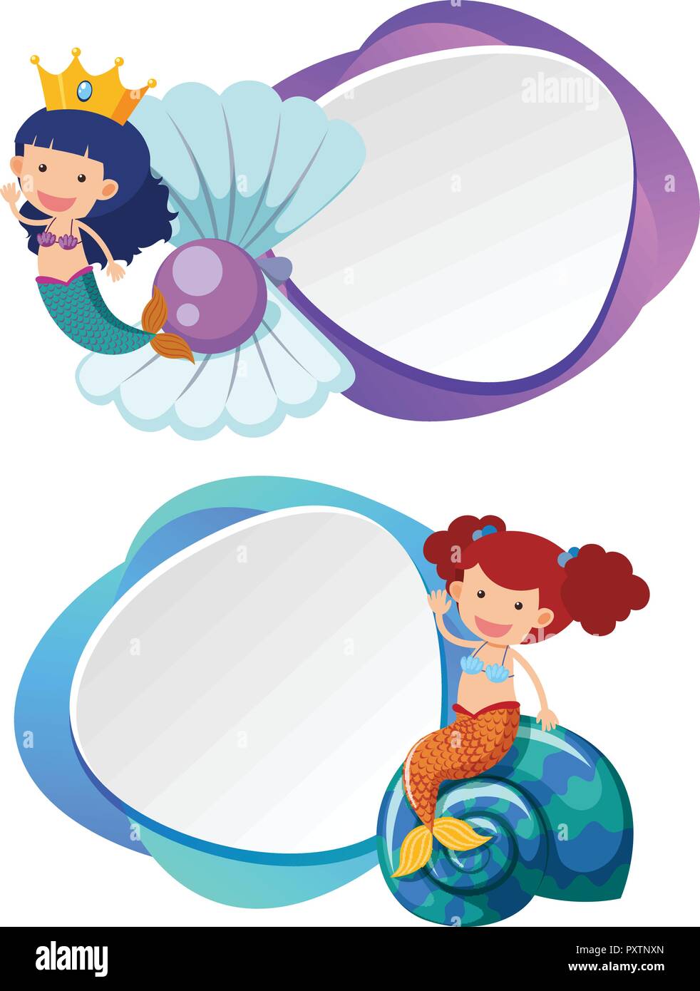 Two border templates with cute mermaid illustration Stock Vector Image ...