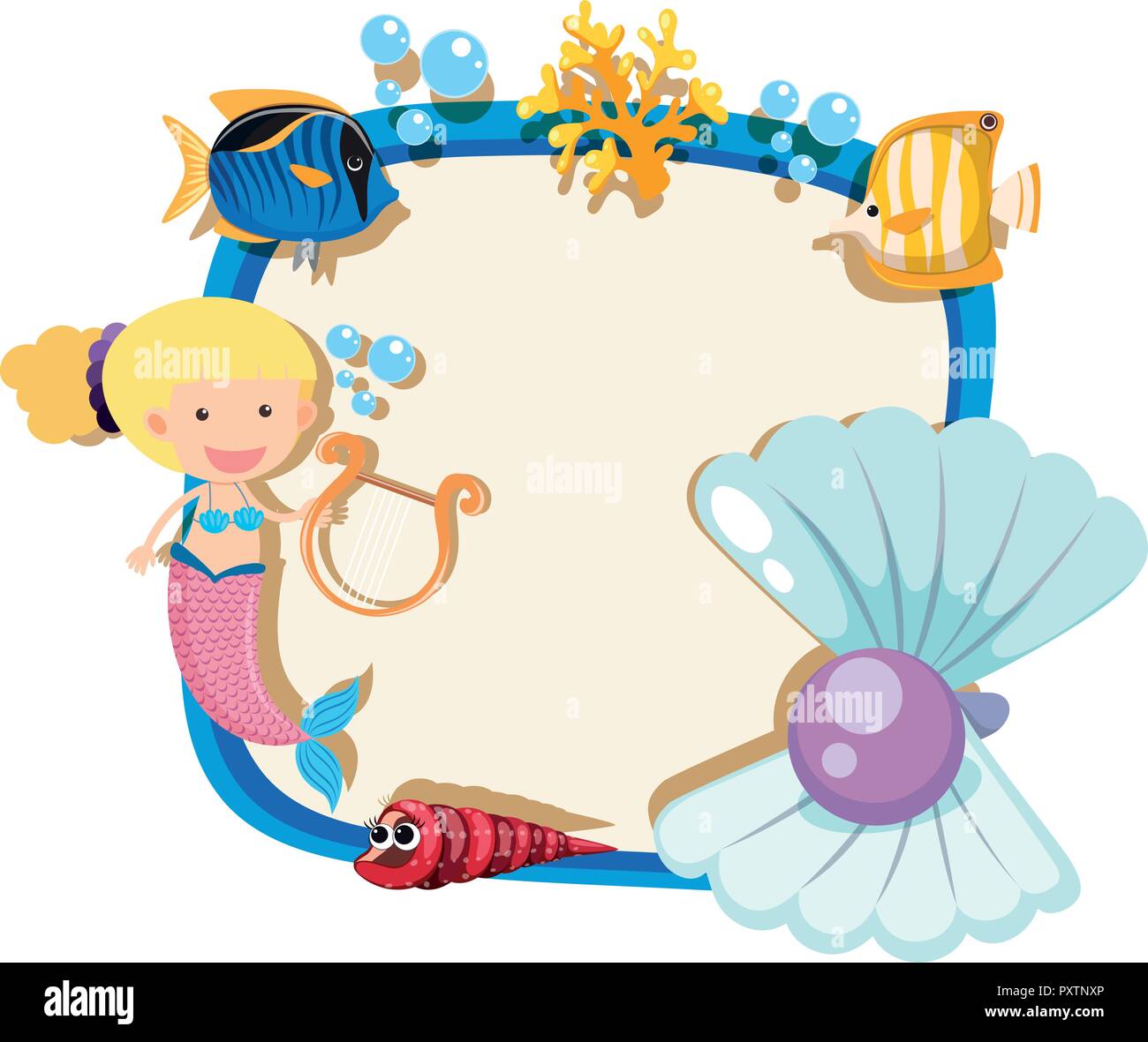 Border template with mermaid and pearl illustration Stock Vector Image ...
