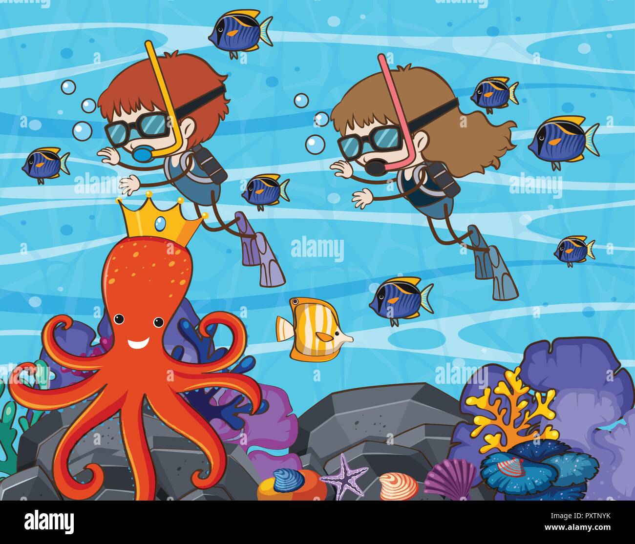 Scuba Diving in Underwater World illustration Stock Vector Image & Art ...