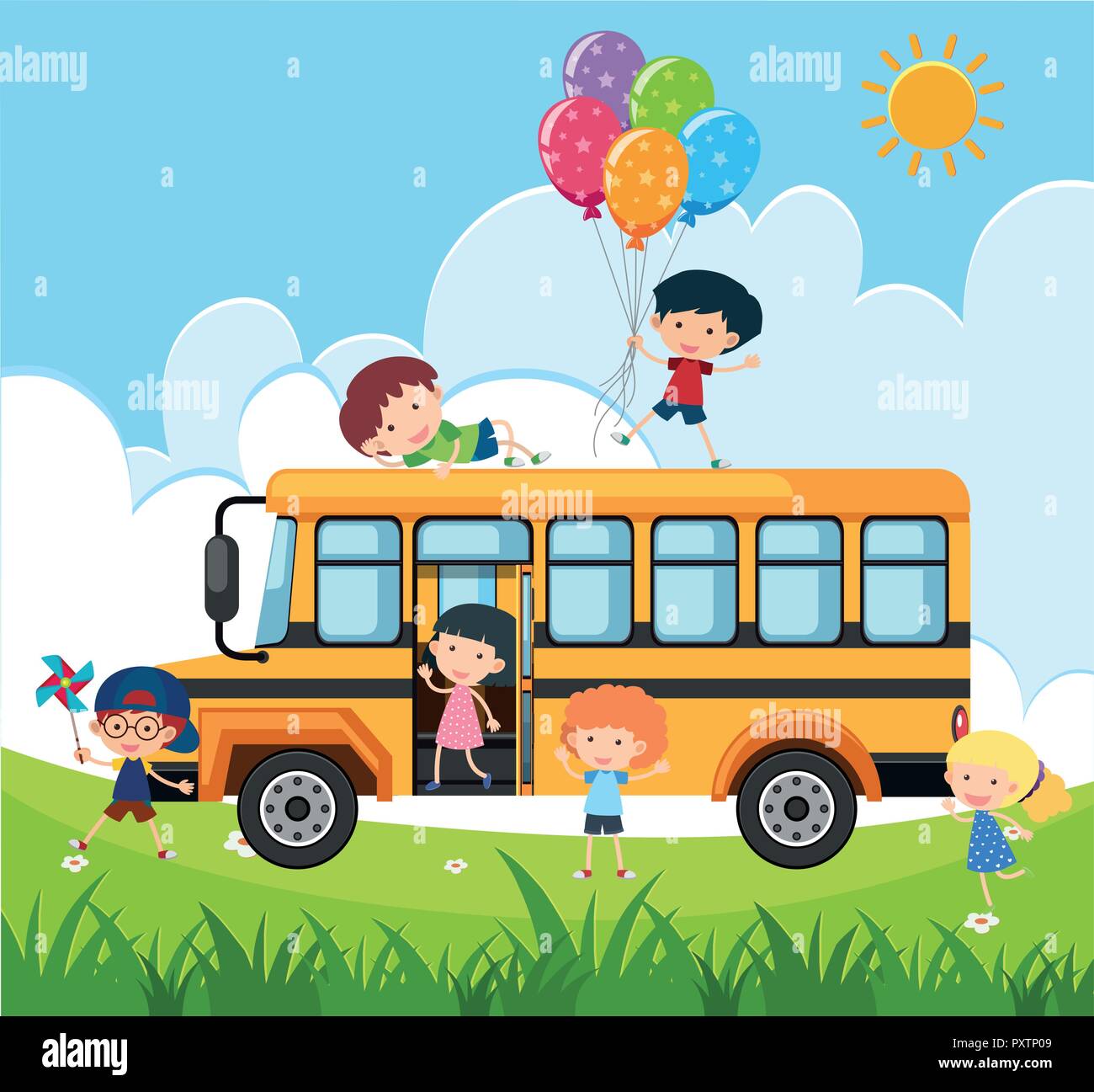 School Bus With Happy Children Fun Free Clipart