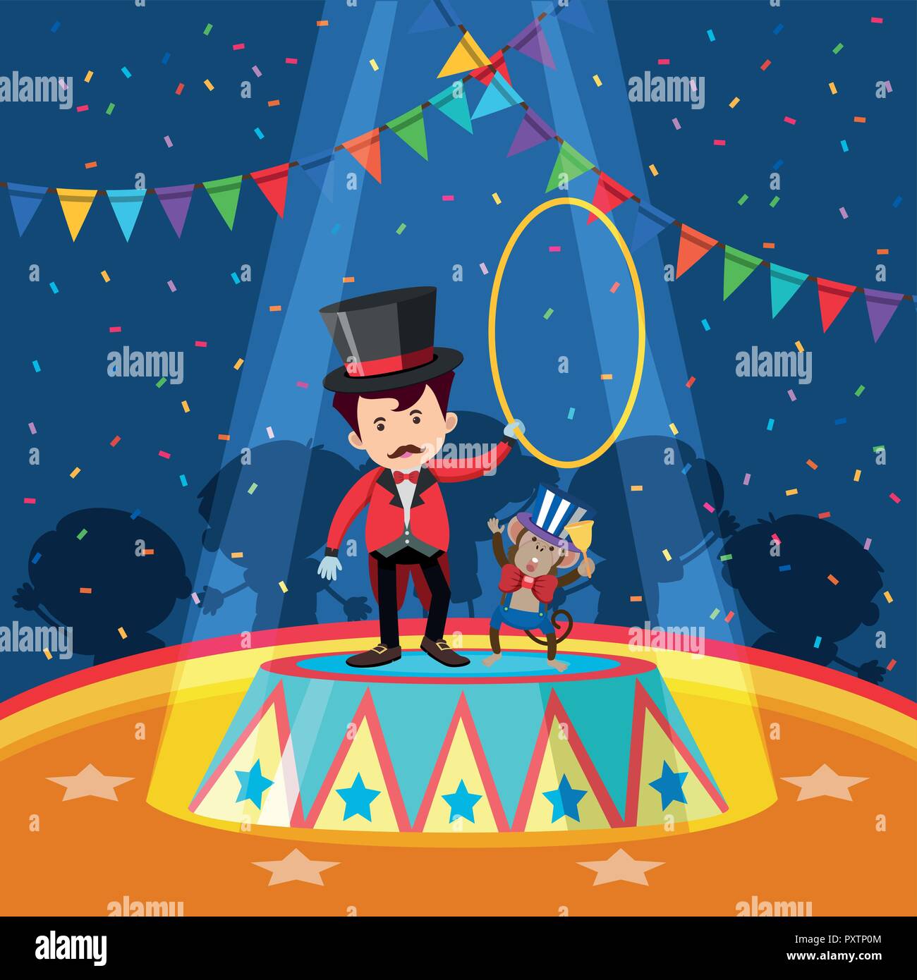 Circus trainer and monkey on stage illustration Stock Vector Image ...