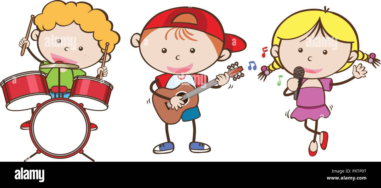 Kids playing different musical instrument illustration Stock Vector ...