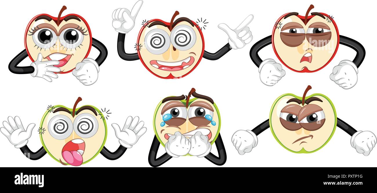 A Set of Green and Red Apple Expression illustration Stock Vector Image ...