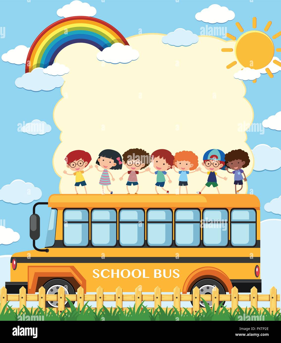 Border template with kids on school bus illustration Stock Vector Image ...