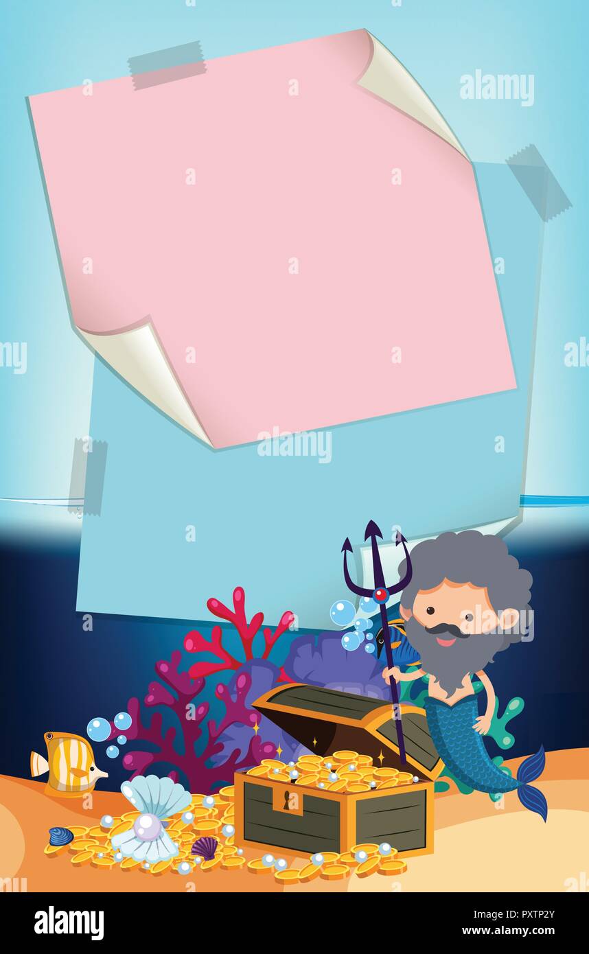 Merman Underwater with Blank Note Template illustration Stock Vector ...