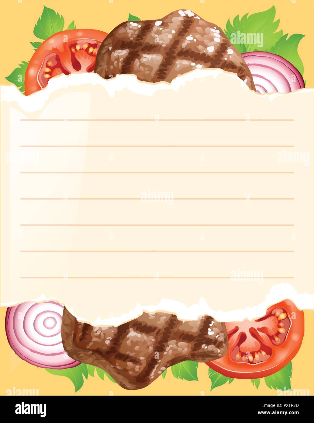 Paper template with steak and vegetables illustration Stock Vector ...