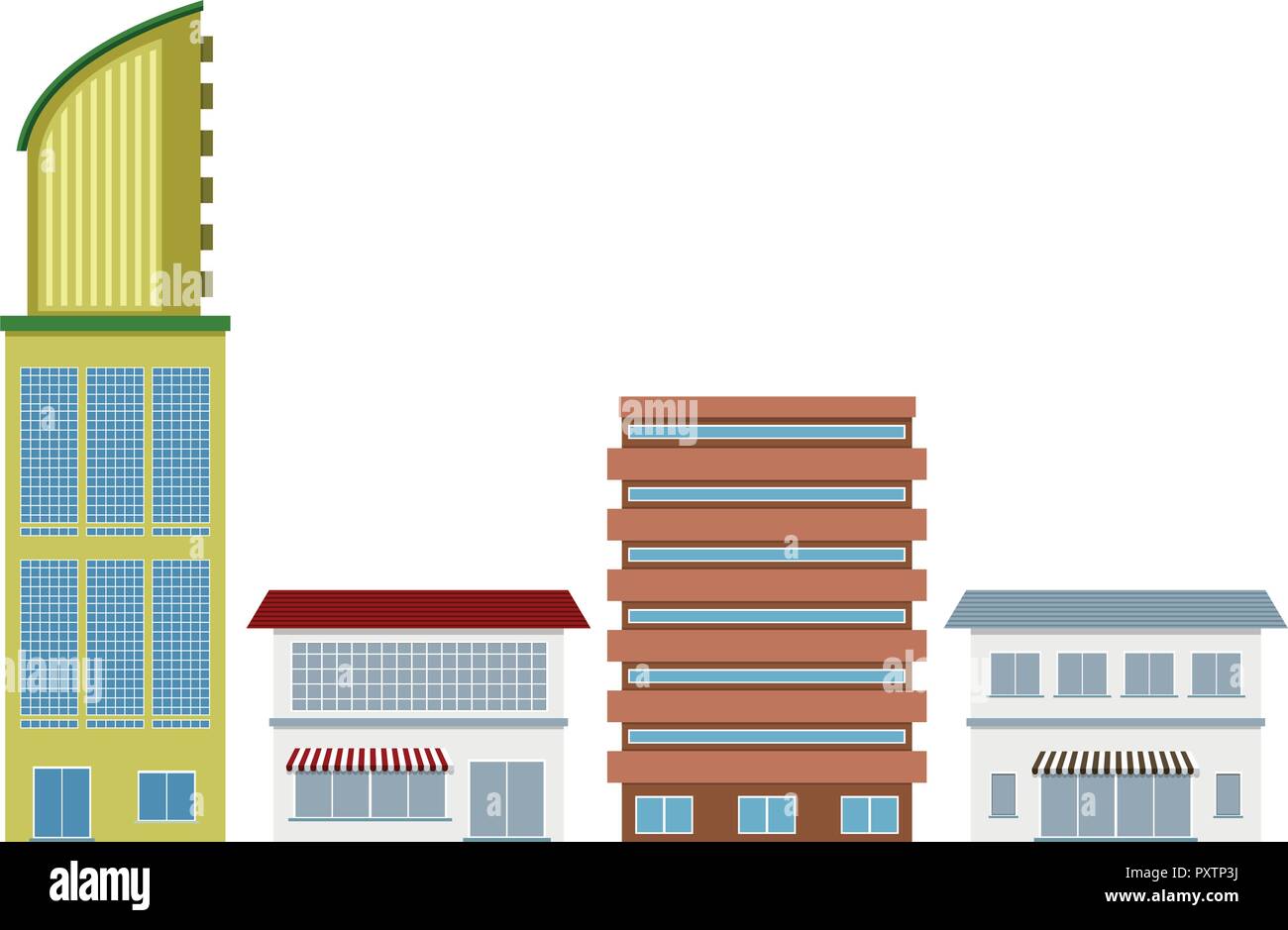 Four designs of office buildings and shops illustration Stock Vector ...