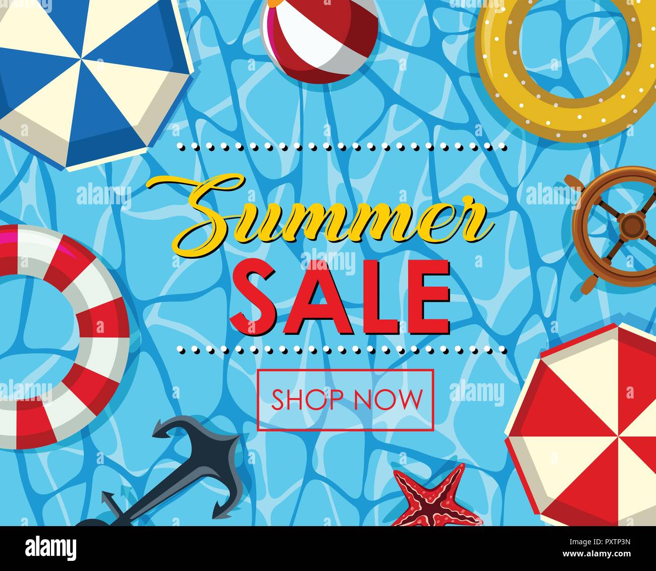 Summer sale poster design with floats on water illustration Stock ...
