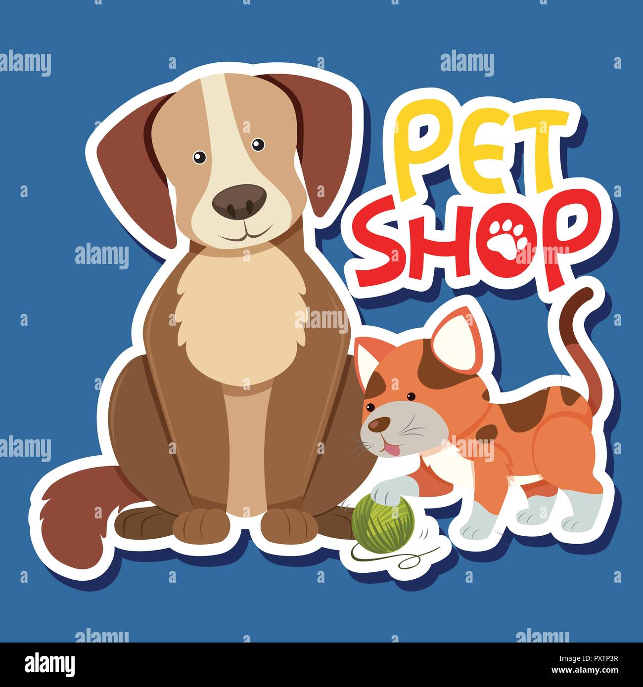 Sticker template for pet shop with dog and cat illustration Stock ...