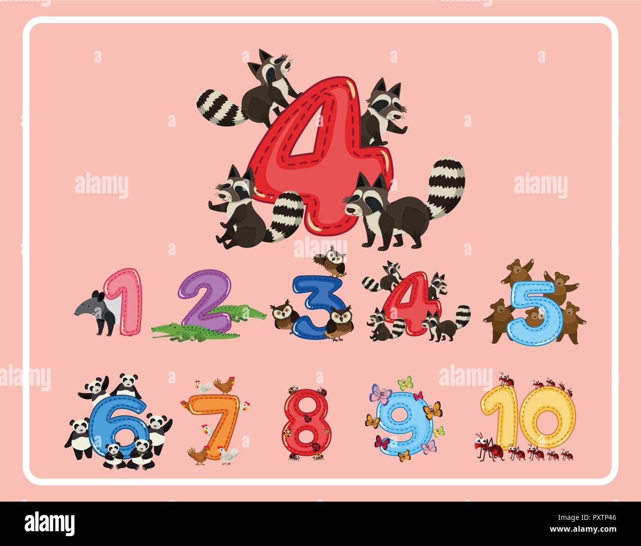 Number 1 to 10 with Animals illustration Stock Vector Image & Art - Alamy