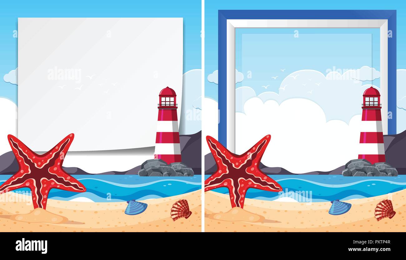 Border templates with starfish at seaside illustration Stock Vector ...
