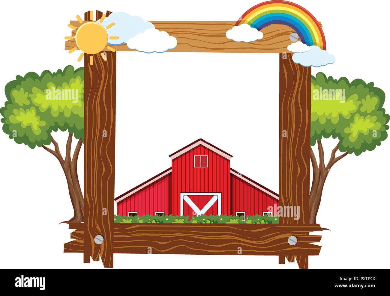 Wooden frame template with red barn illustration Stock Vector Image ...