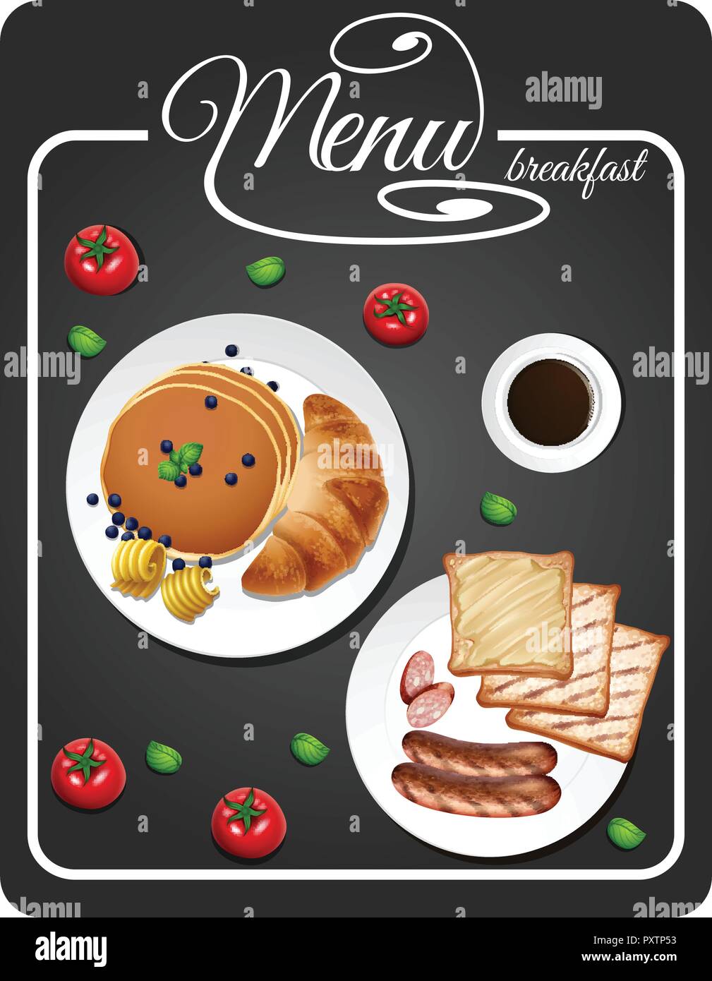 Menu for breakfast with toasted and pancake illustration Stock Vector ...