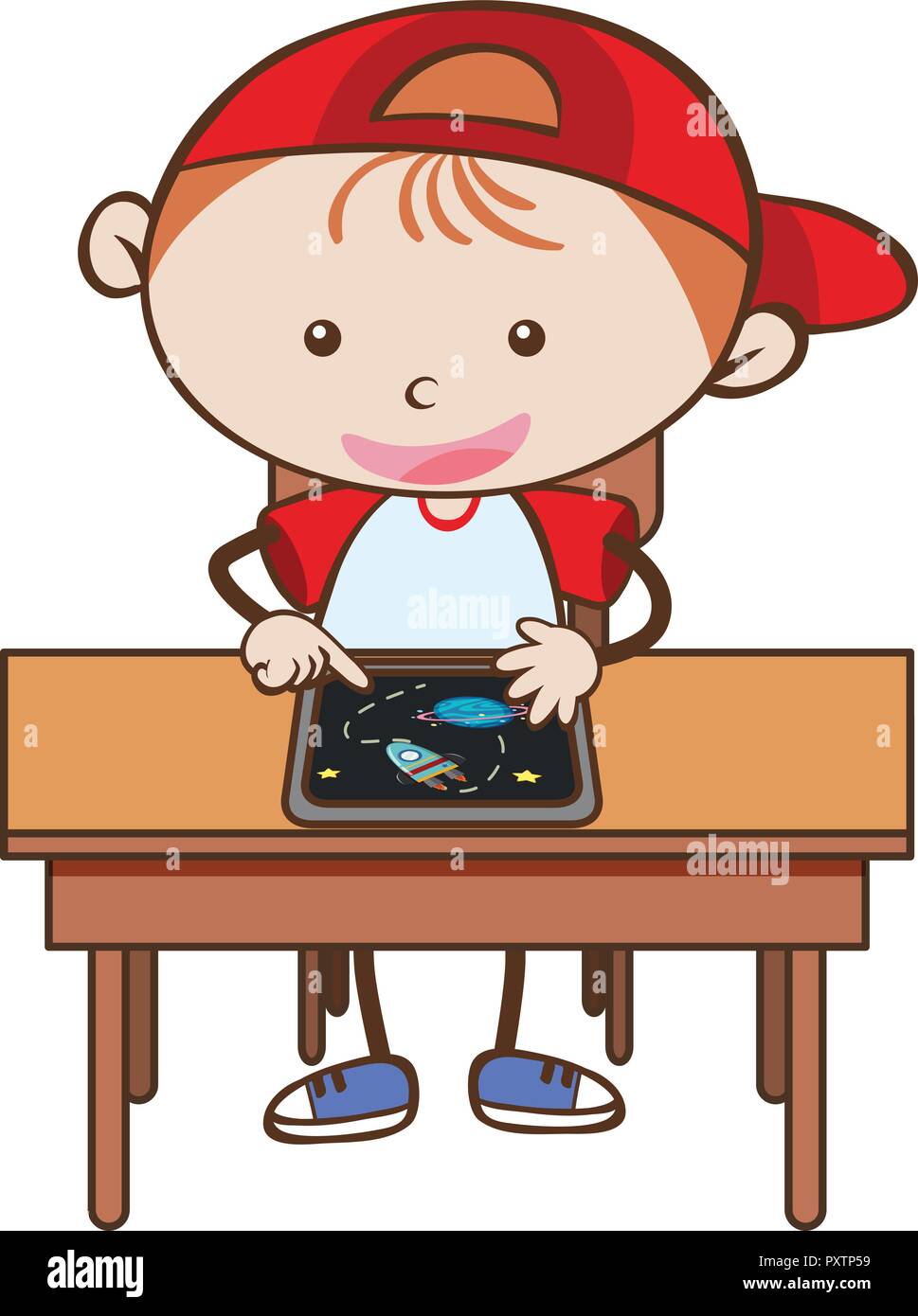 Doodle Kid Playing Tablet on White Background illustration Stock Vector ...