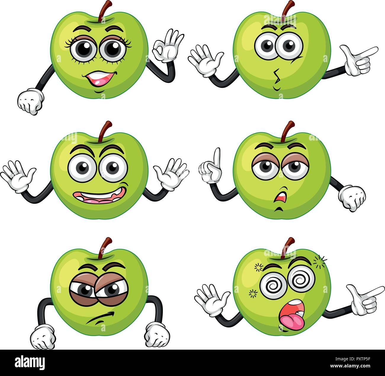 Green apples with six different emotions illustration Stock Vector ...