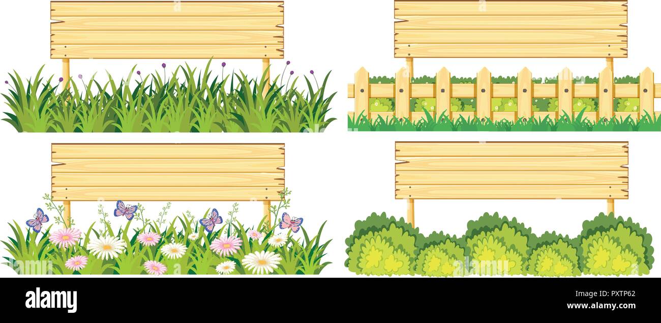 Wooden signs in garden illustration Stock Vector Image & Art - Alamy