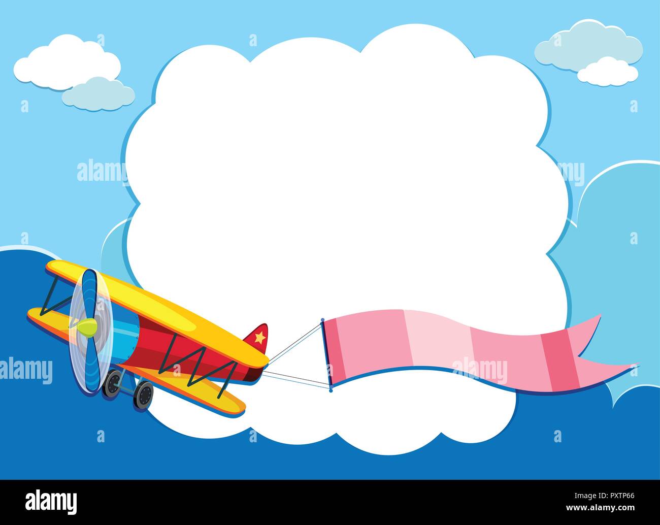 Border template with airplane flying with pink flag illustration Stock ...