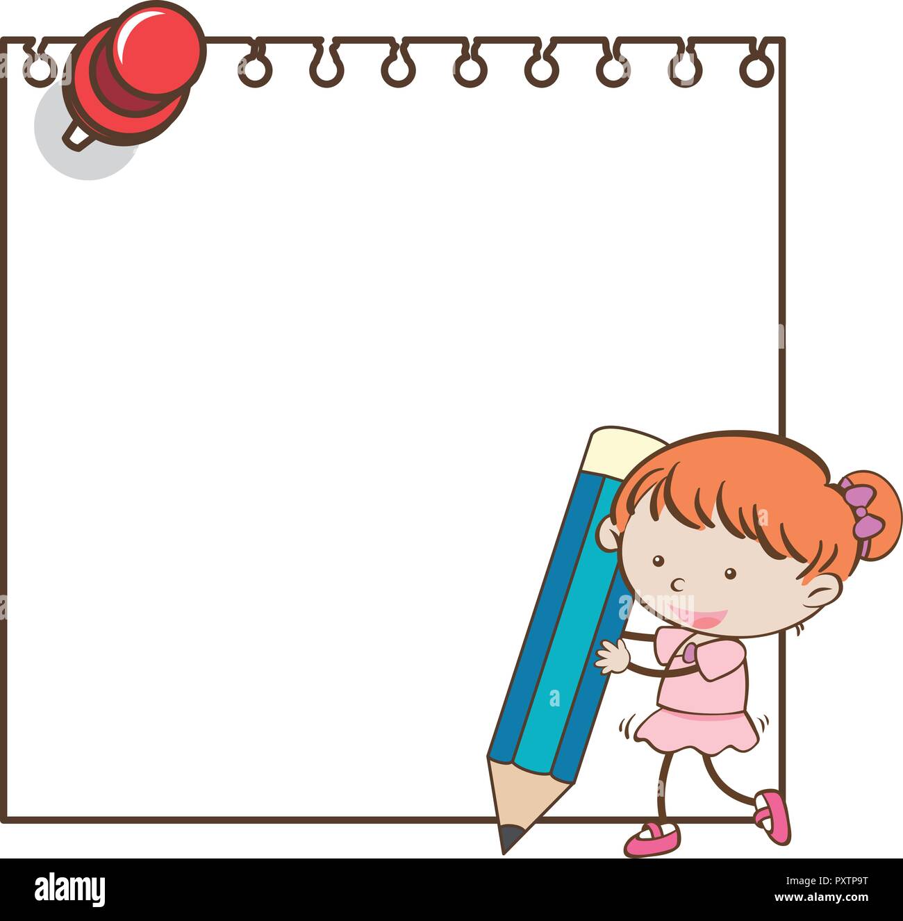 Border template with girl and pencil illustration Stock Vector Image ...
