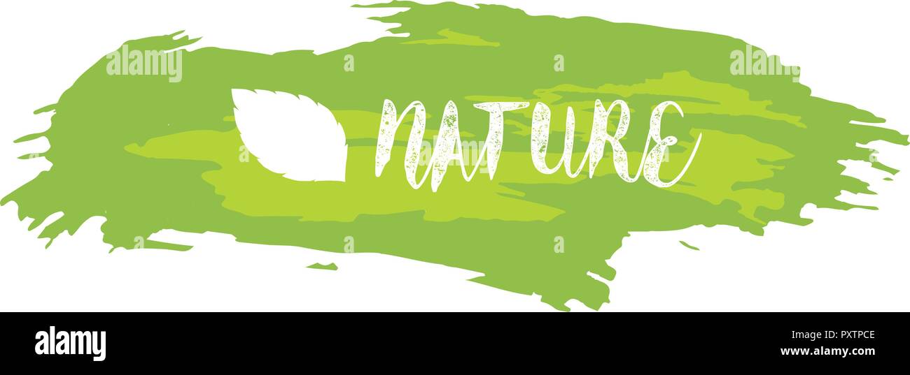 Font design for word nature on green watercolor illustration Stock ...