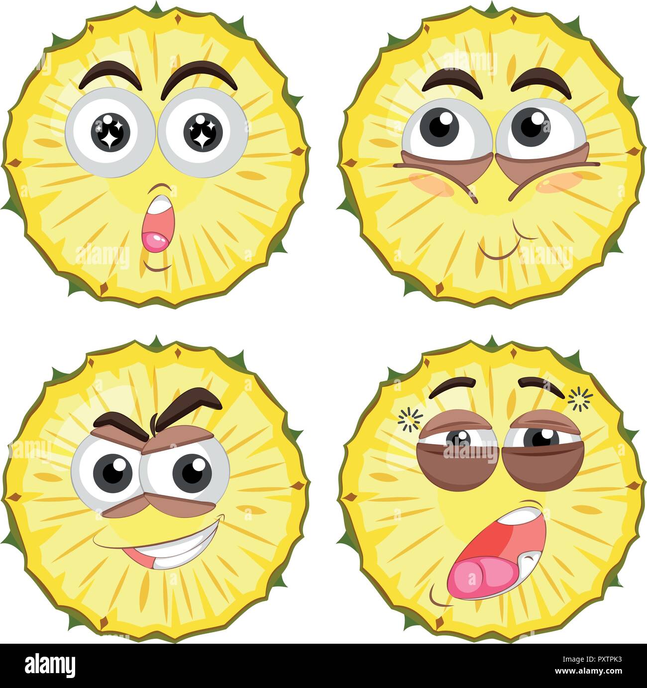 Fresh pineapple with different faces illustration Stock Vector Image ...