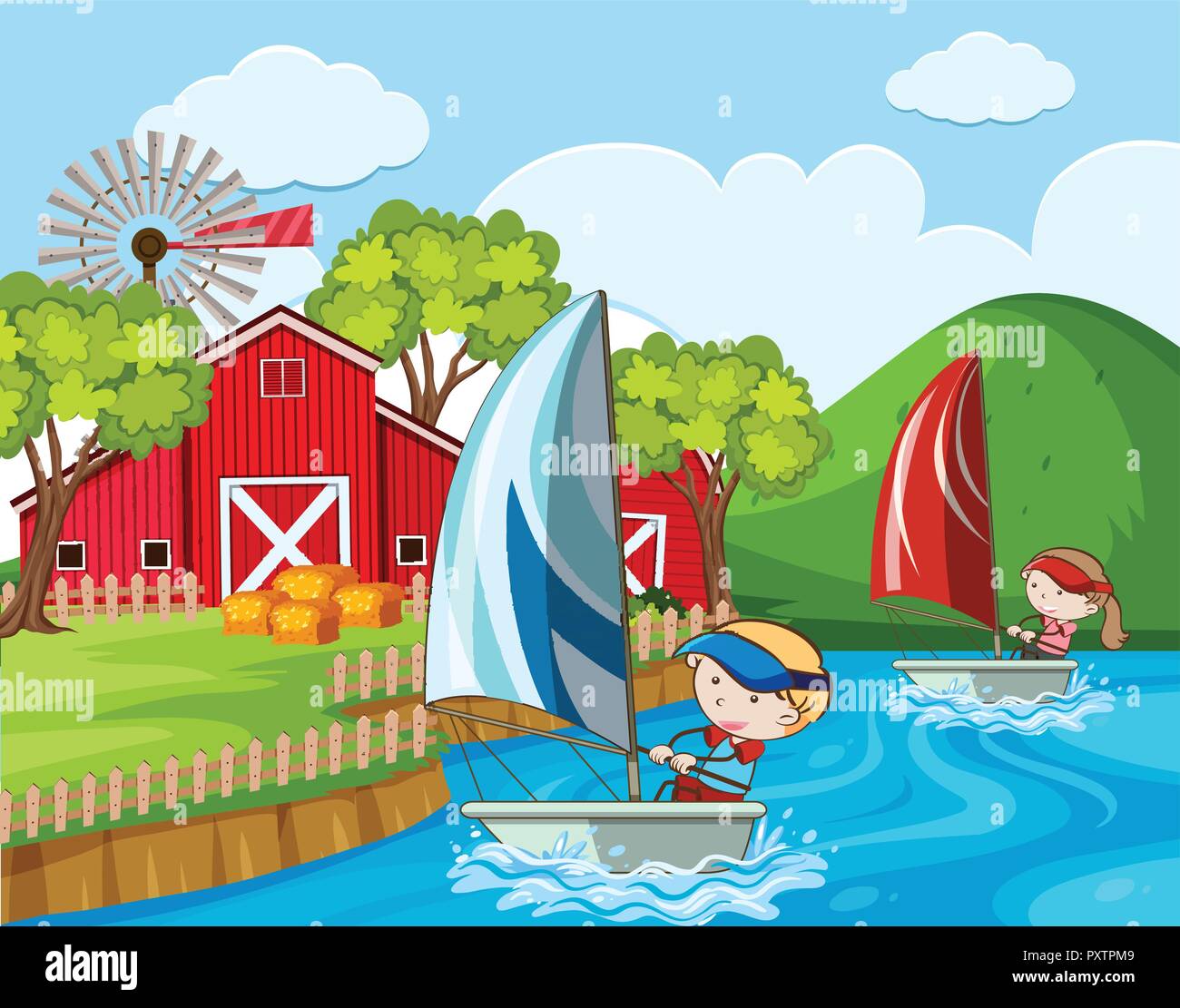 White boat on lake Stock Vector Images - Alamy