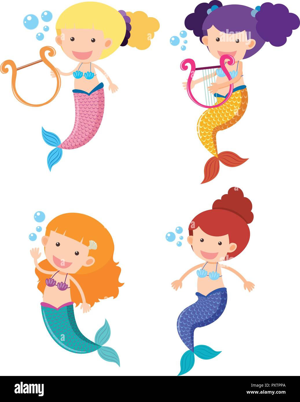 Four mermaids with happy face illustration Stock Vector Image & Art - Alamy