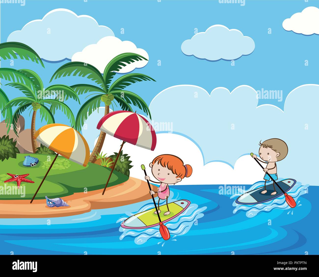 Kids on paddle board Stock Vector Images - Alamy