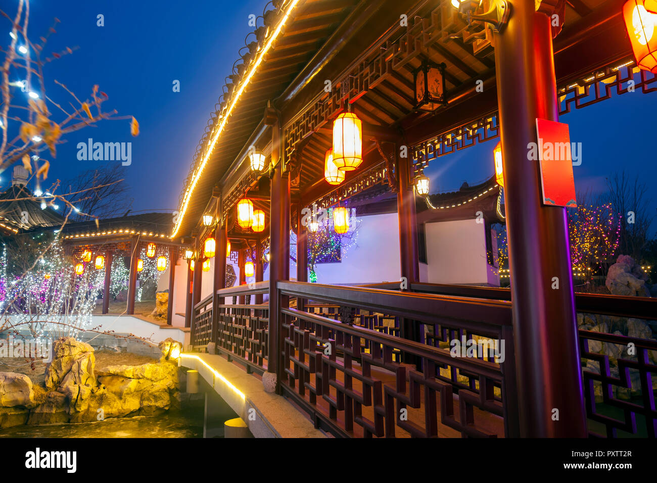 Chinese traditional buildings at night Stock Photo - Alamy