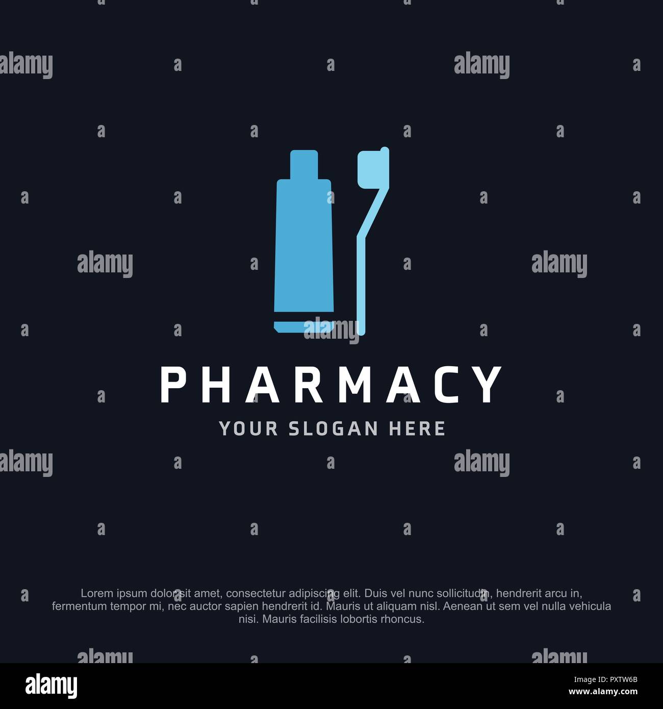 Pharmacy logo design with typography and dark background vector Stock ...