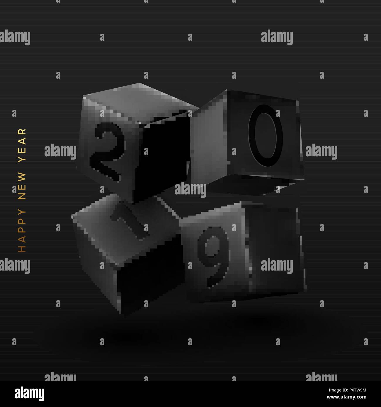 2019 New Year number cubes. Minimal abstract art with geometric shapes ...
