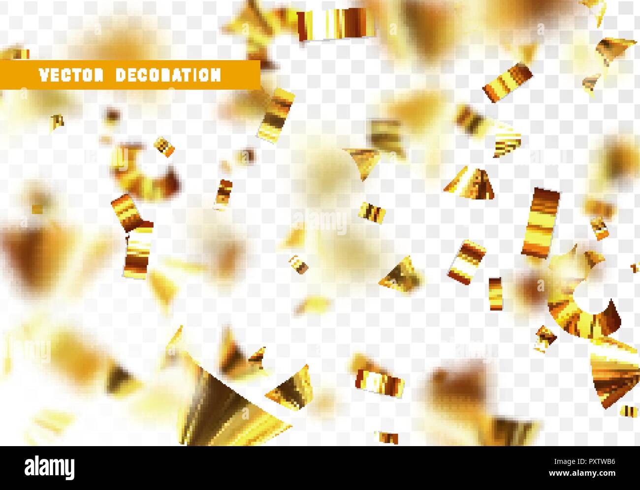 Falling shiny golden confetti isolated on transparent background ...