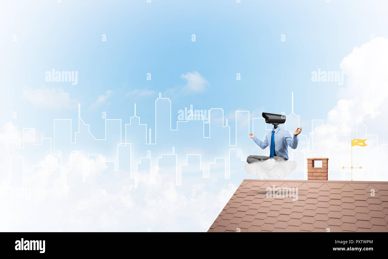 Concept of security and privacy protection with camera headed man ...