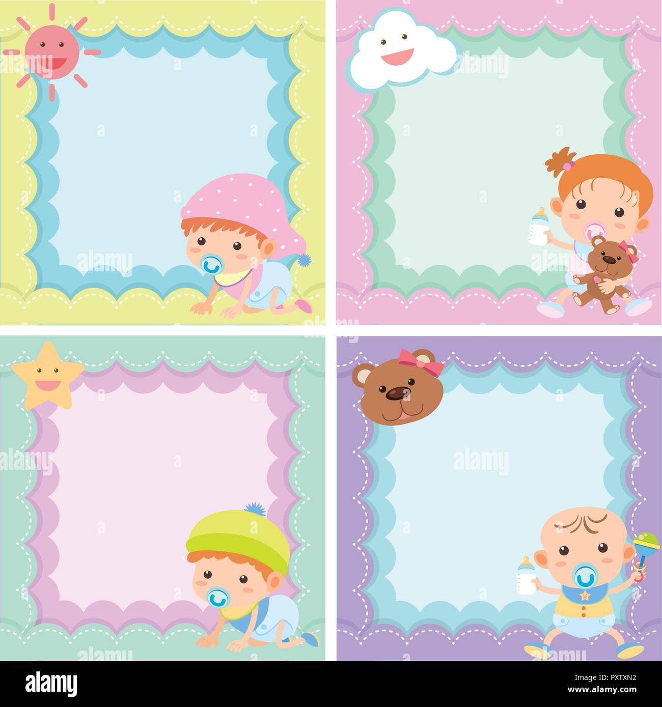 Four background template with cute kids illustration Stock Vector Image ...