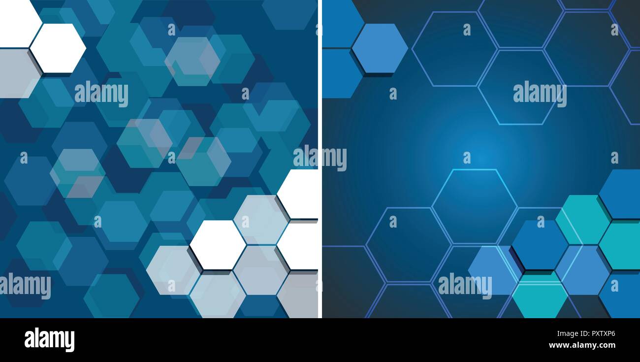 Two background templates with blue hexagon patterns illustration Stock ...